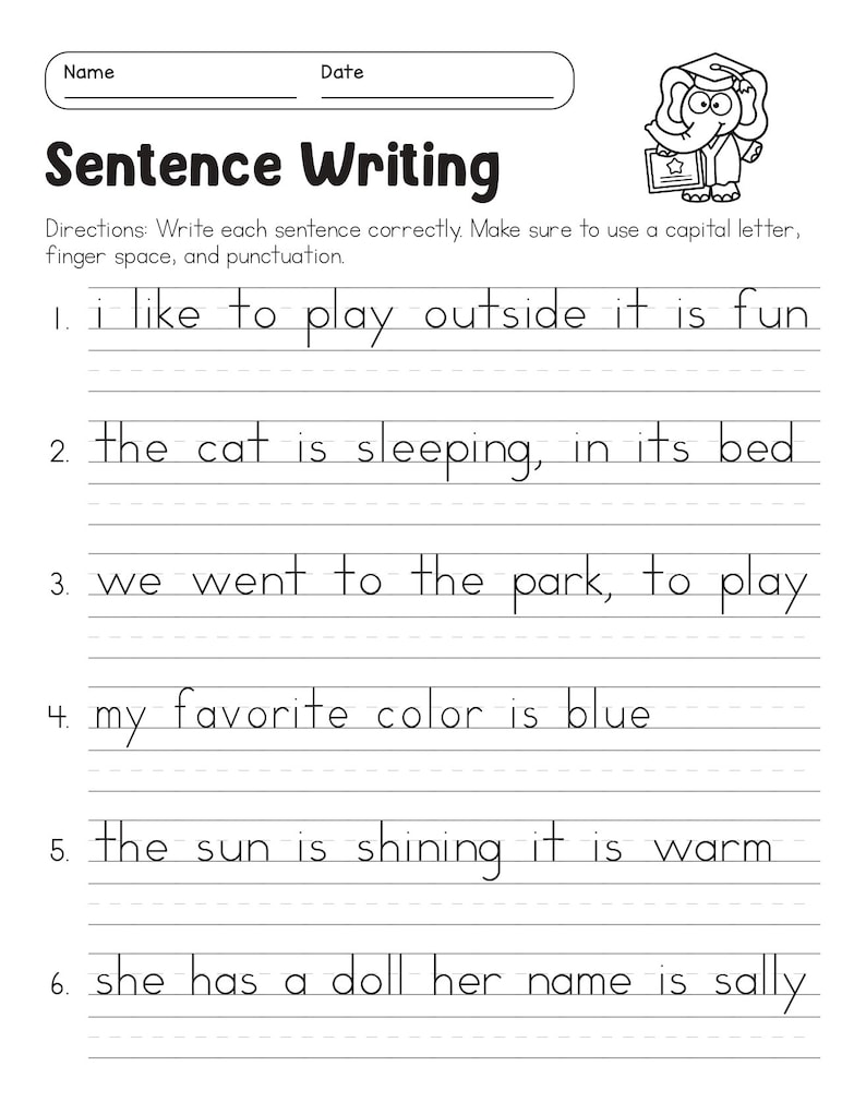 Correct the Sentences Worksheets, 10 Page Printable, for 1st and 2nd ...