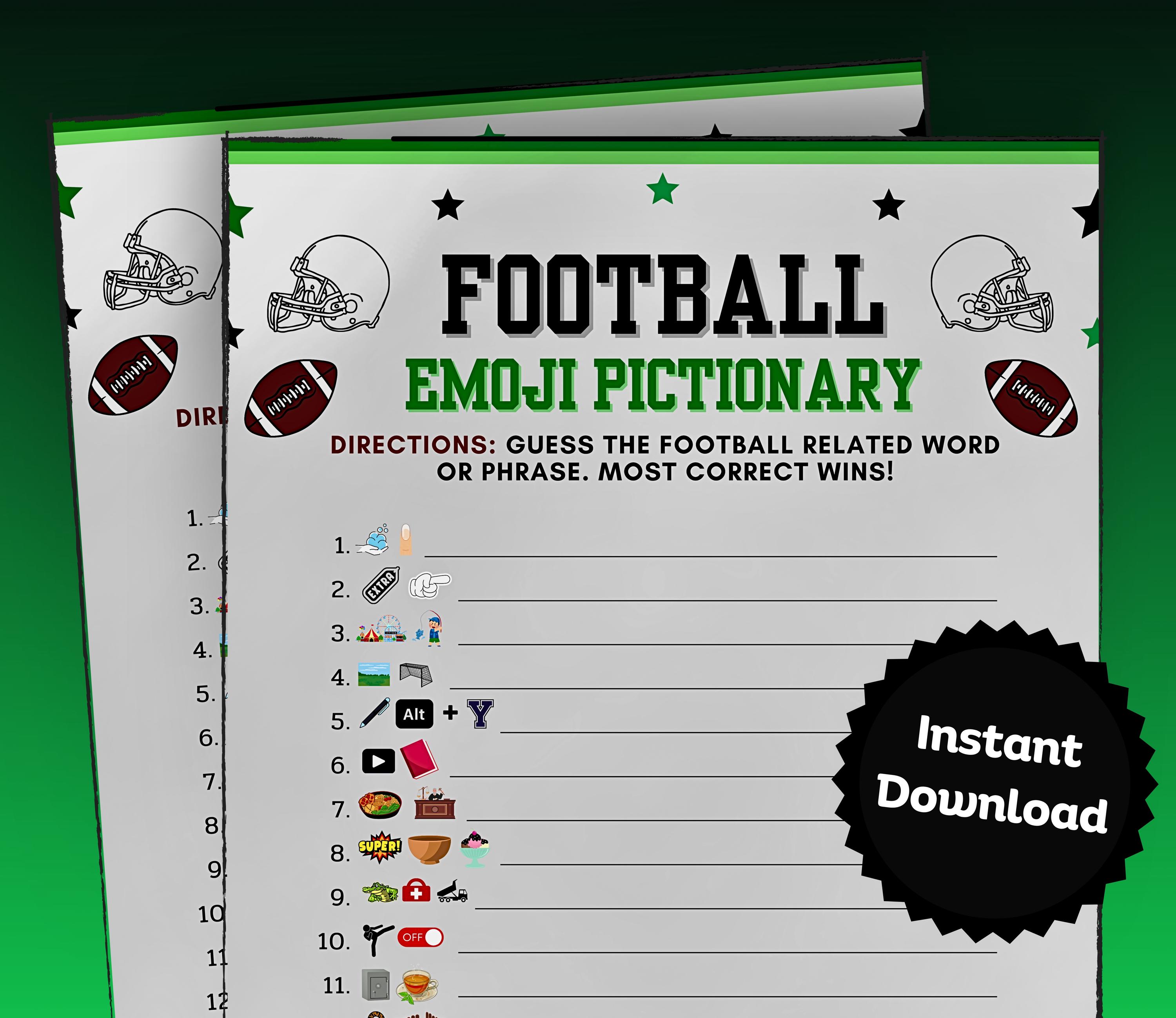 Football Emoji Pictionary Game, Football Party Games, Super Bowl Party ...