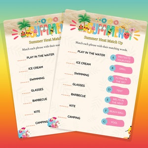 Summer Matching Game, Summer Match Up, Kids Matching Game, Summer ...