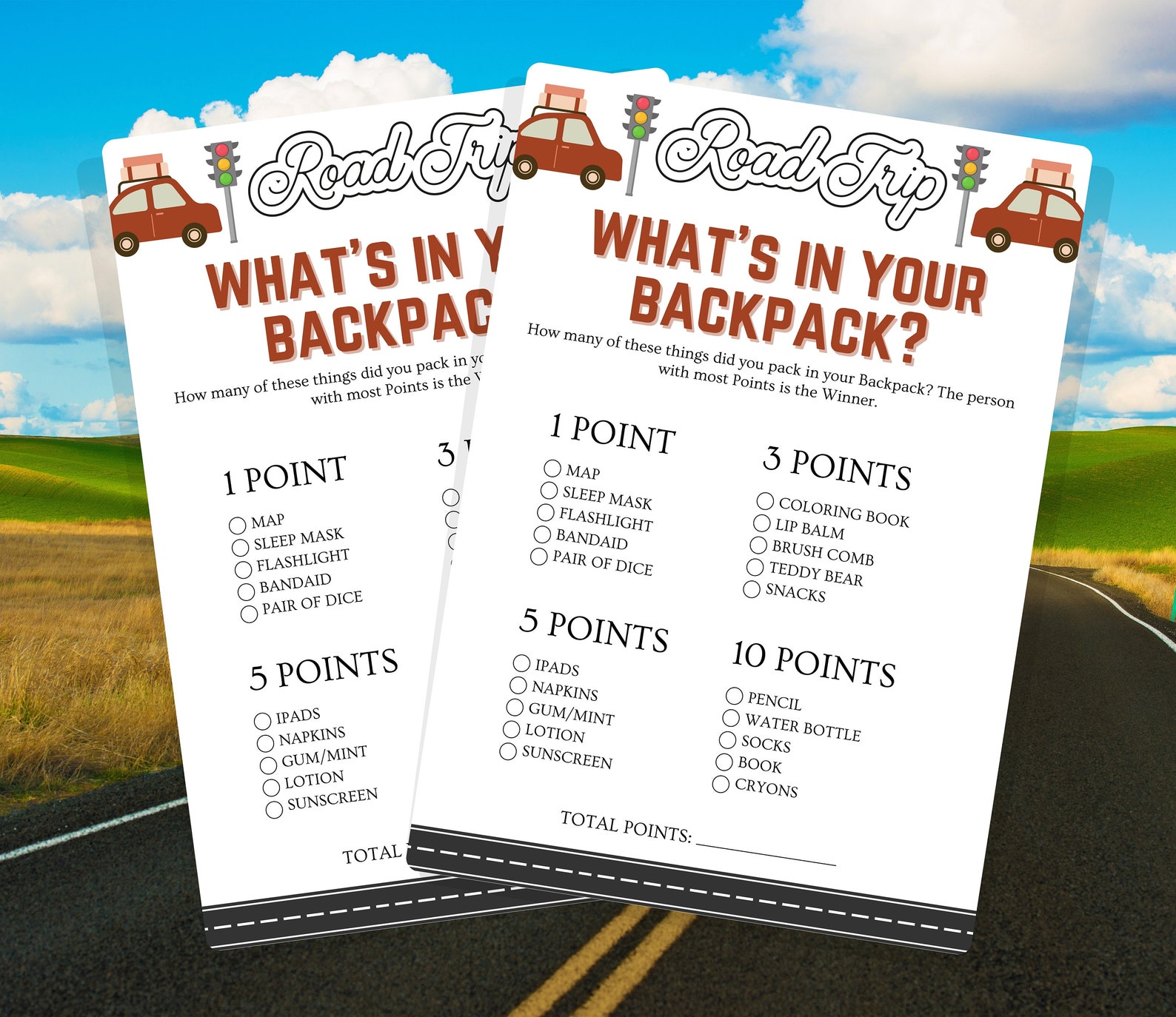 Road Trip Whats in Your Backpack Game, Whats in Your Backpack, Fun ...