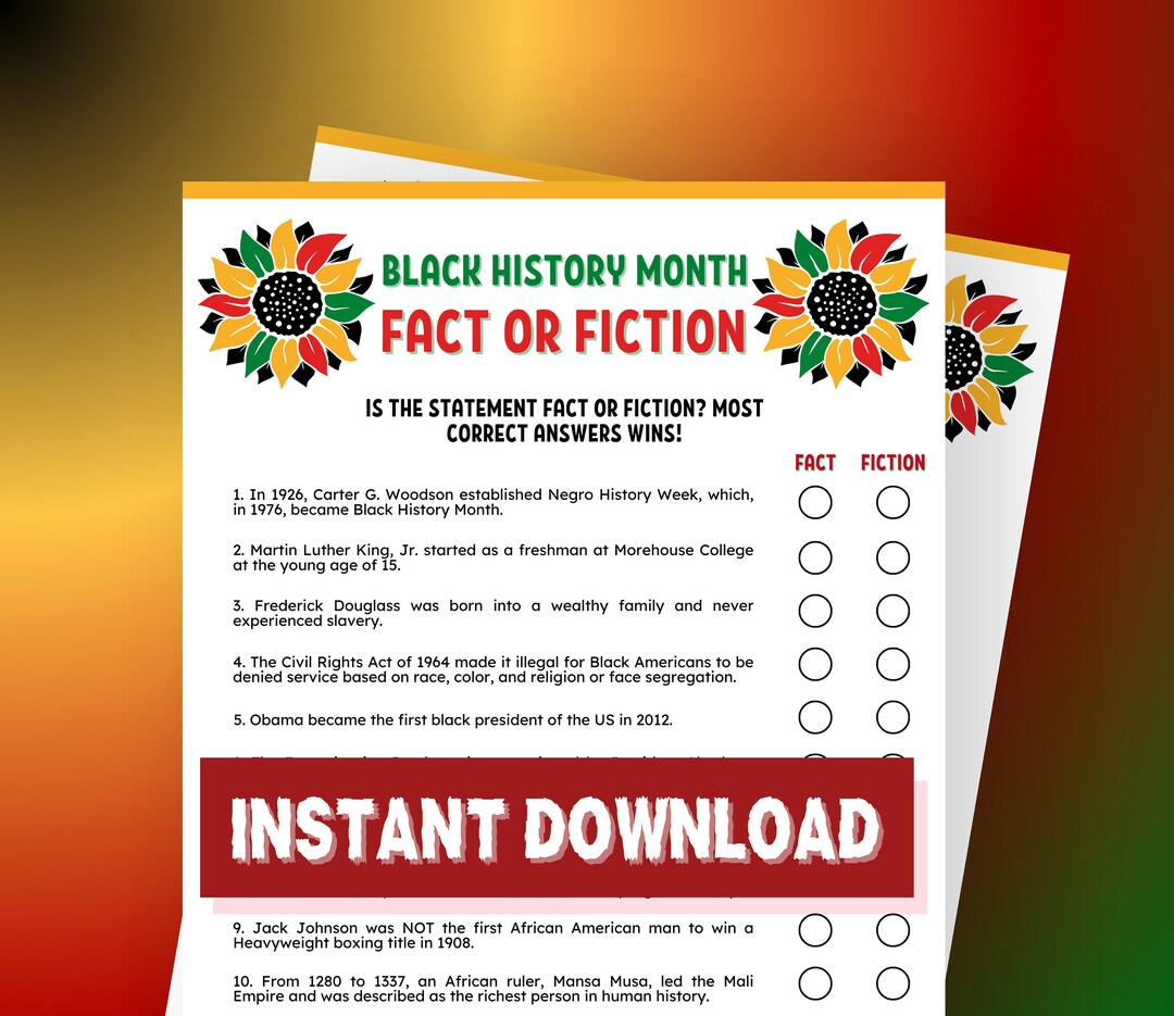 Black History Fact or Fiction Game: Printable Trivia (digital Download ...