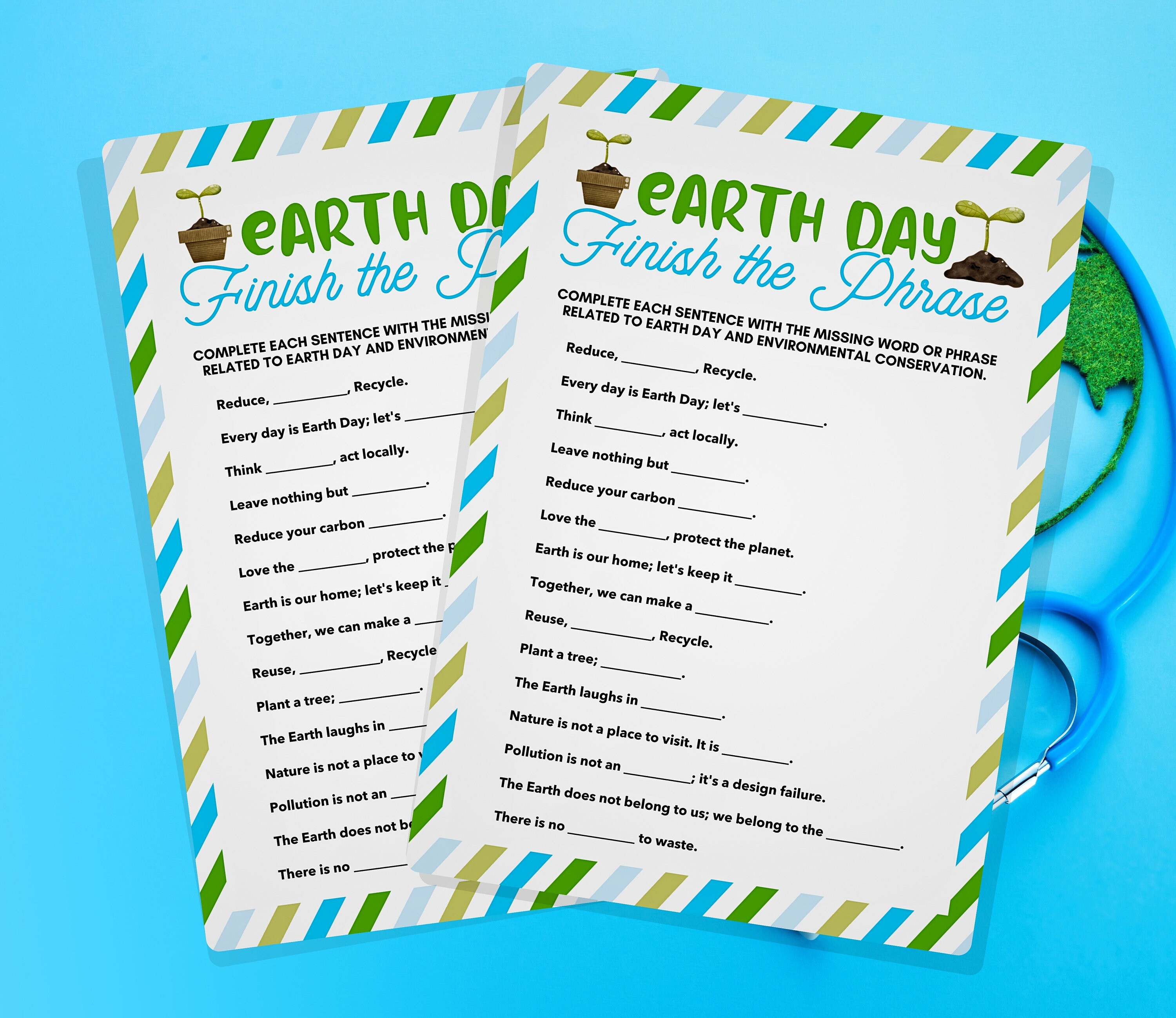 Earth Day Finish the Phrase Game, Single Earth Game, Green Future Games ...