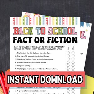 Back to School Fact or Fiction Game, Back to School Game, True or False ...