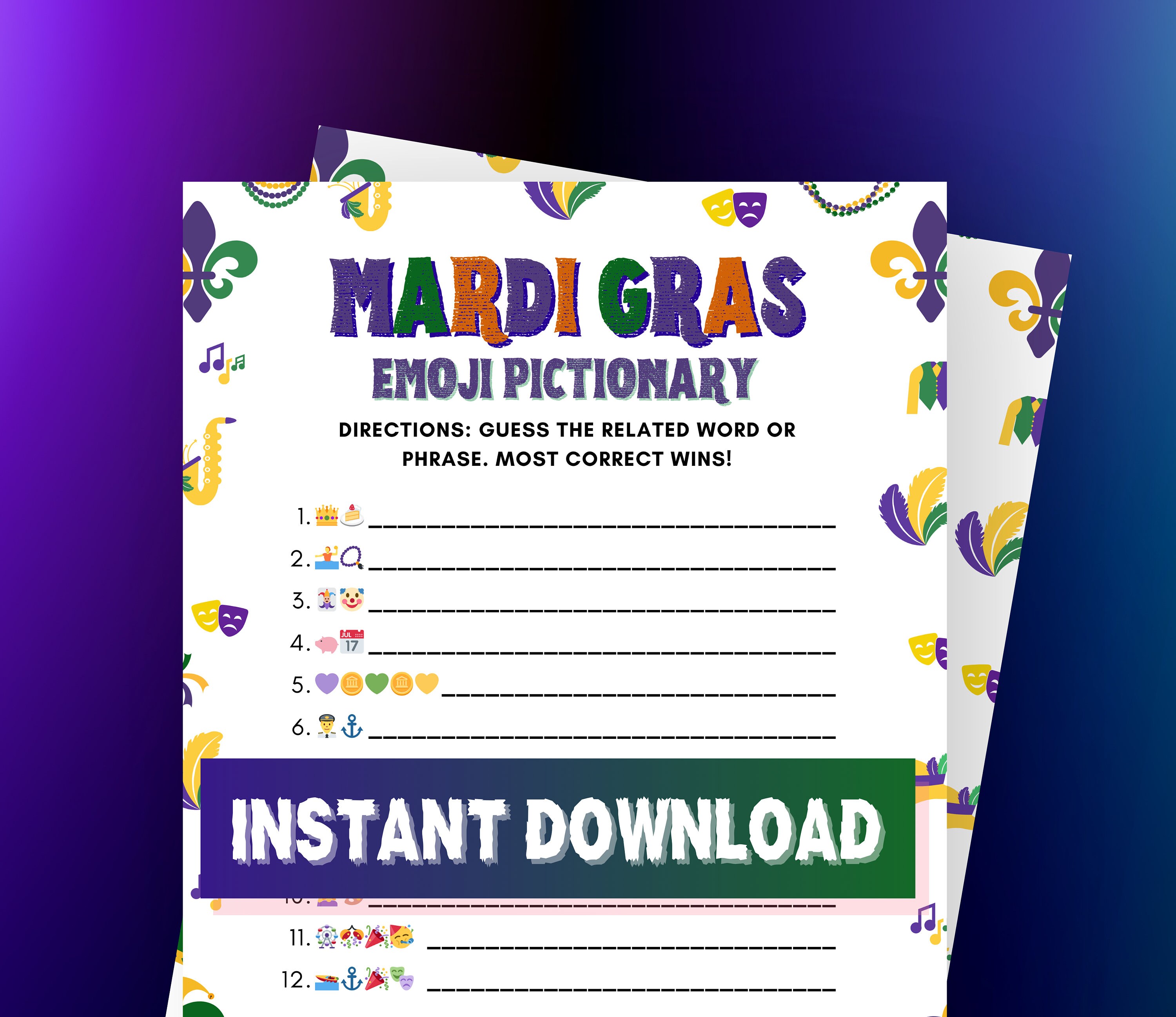 Mardi Gras Emoji Pictionary, Mardi Gras, Mardigras Party, Mardi Gras ...