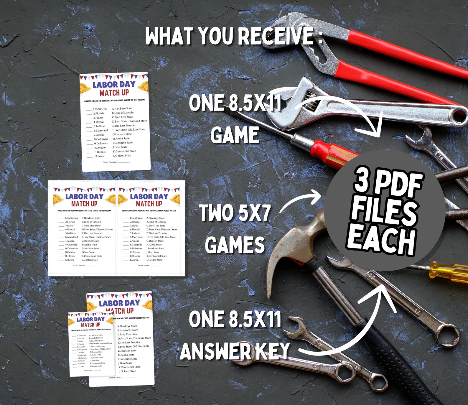 Labor Day Match up Game, Match up Printable, Work Party Game ...