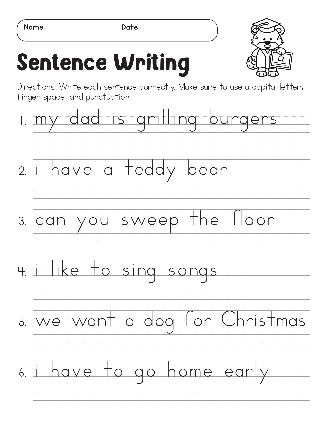 Correct the Sentences Worksheets, 10 Page Printable, for 1st and 2nd ...