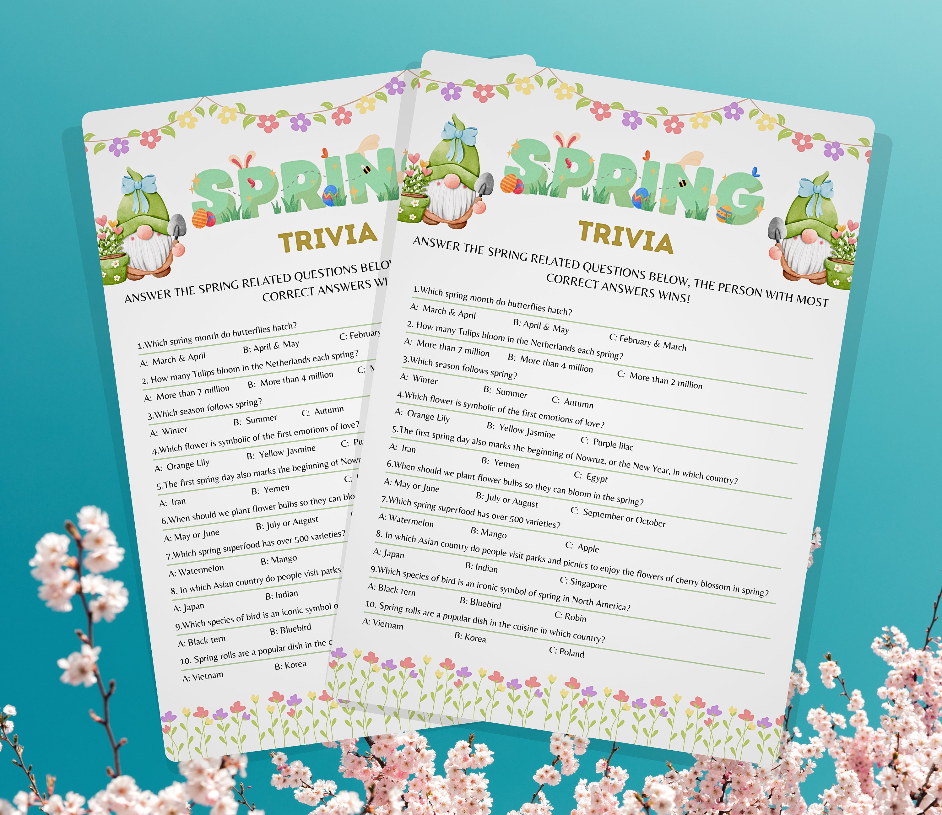 Spring Trivia Game, Trivia Printable, Games for Springtime, Fun Spring ...