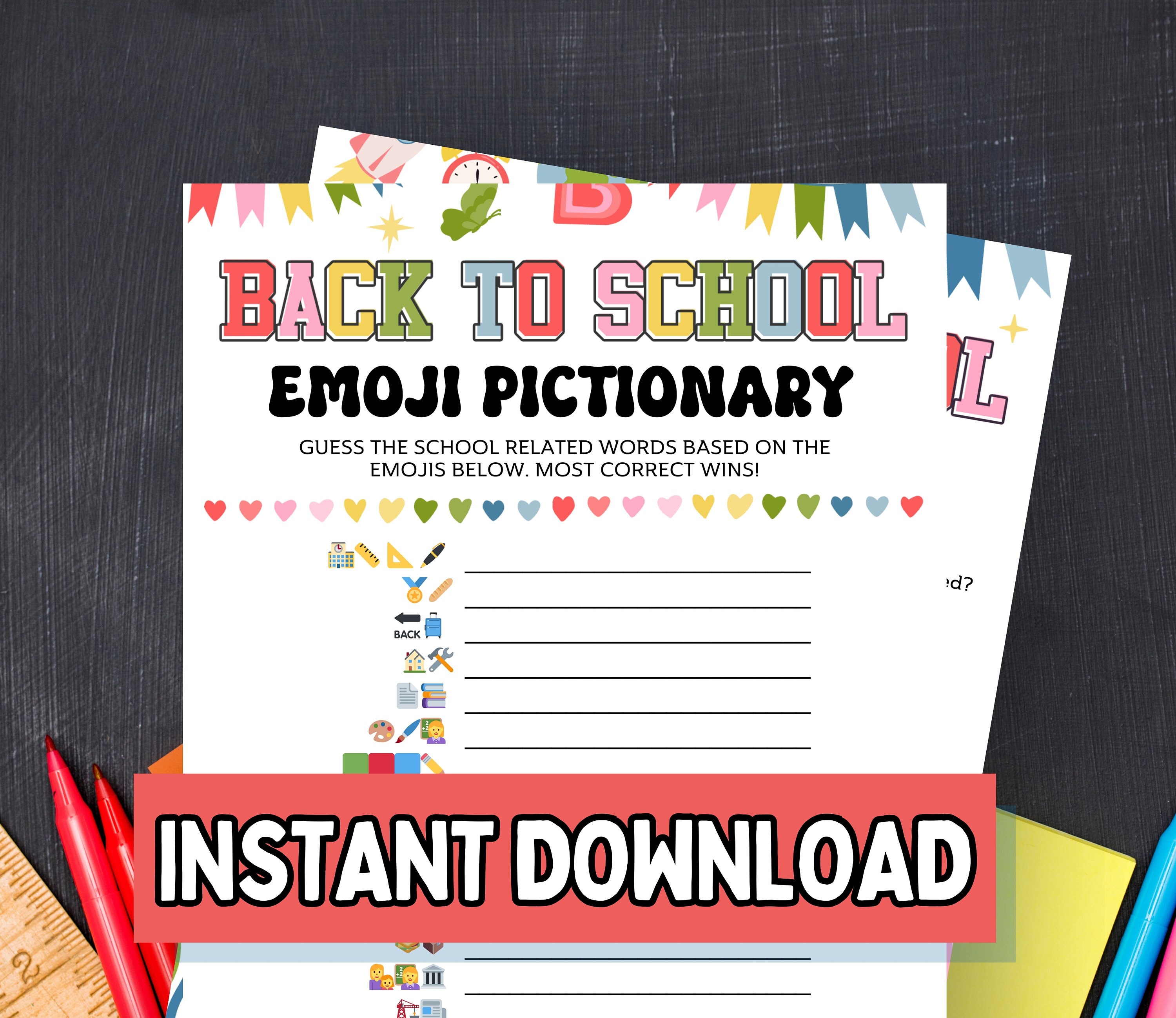 Back to School Emoji Pictionary Game, Back to School Game, Emoji Quiz ...