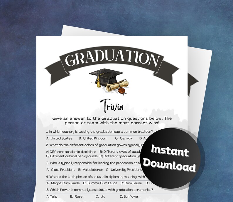 Graduation Trivia Game, Graduation Printable, Trivia Part 1 and 2 ...