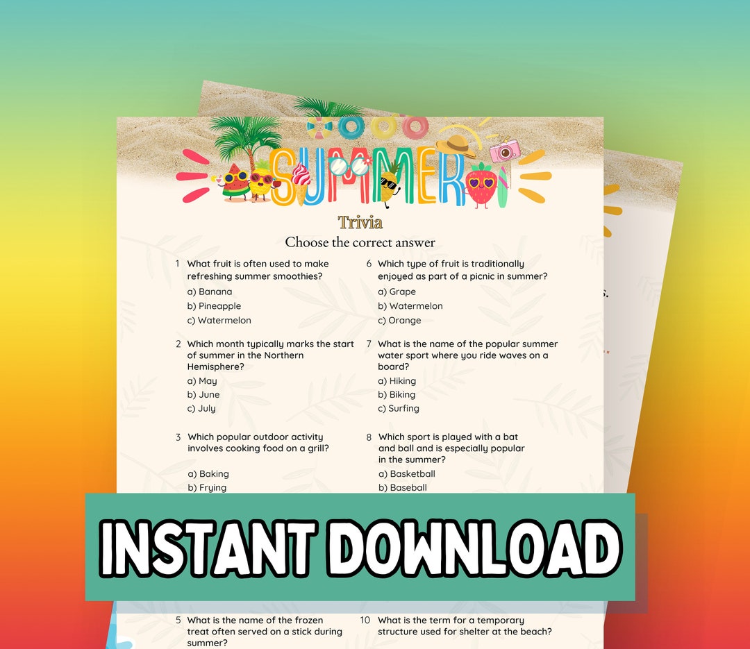 Summer Trivia Game, Trivia, Summer Game for Adults and Kids, Family ...