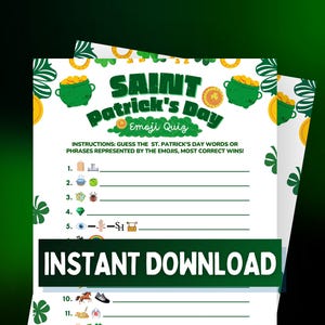 St Patrick's Day Emoji Pictionary Game, St Patrick's Day Game, Fun ...