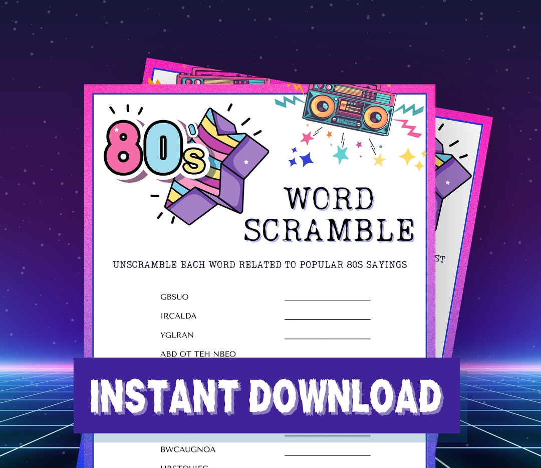 80s Word Scramble Game: Printable Party Activity (digital Download) - Etsy