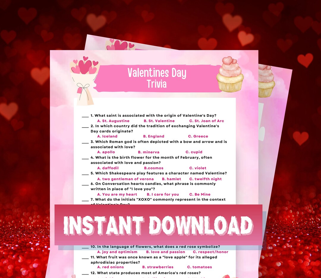 Valentines Day Trivia Game, Valentine Games, Valentines Day Printable ...