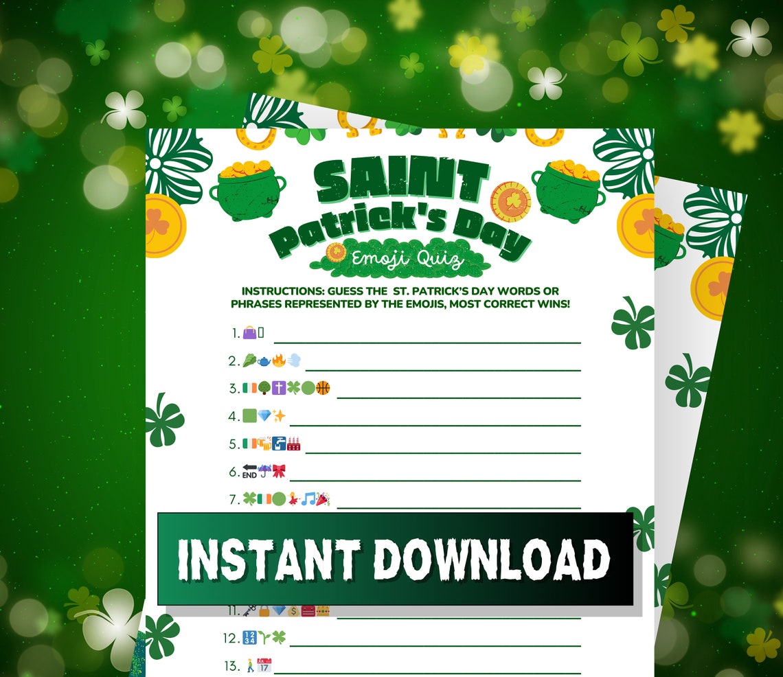 St Patrick's Day Emoji Pictionary Game, St Patrick's Day Game, Fun ...