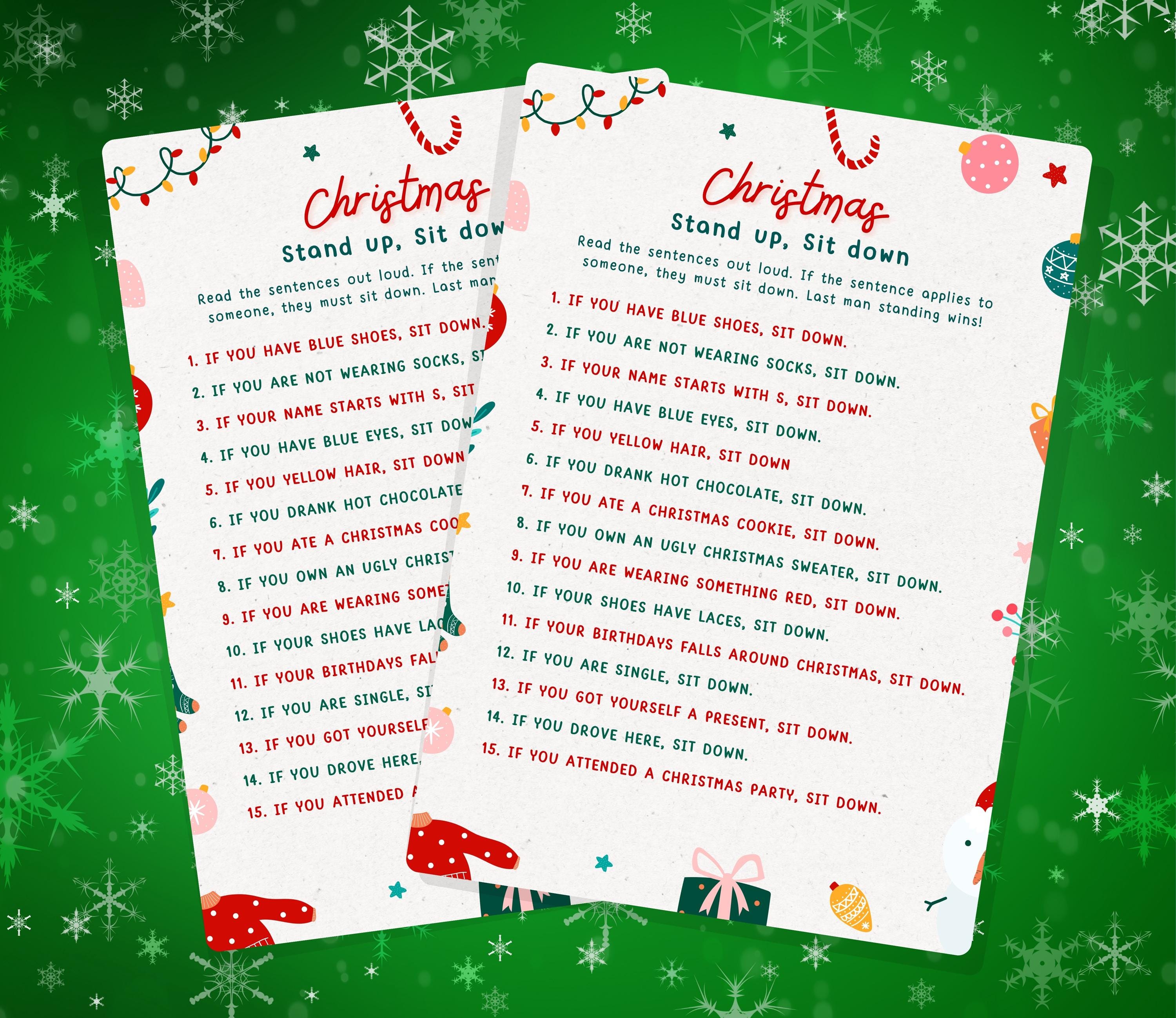 Christmas Stand up Sit Down Game: Fun Holiday Directions (printable ...