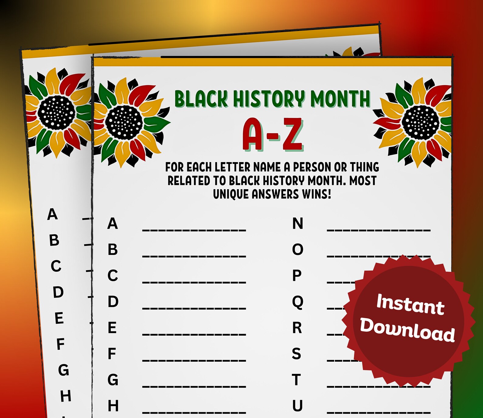 Black History A to Z Game, Black History Month Game, A to Z Words ...