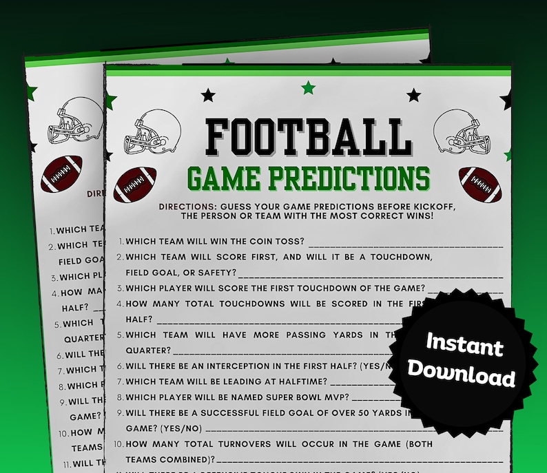 Football Game Predictions, Football Party Games, Super Bowl Party Games ...
