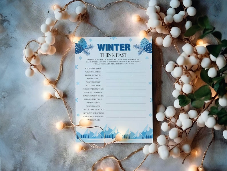 Winter Think Fast Game, Winter Quick Thinking Games, Winter Printable ...