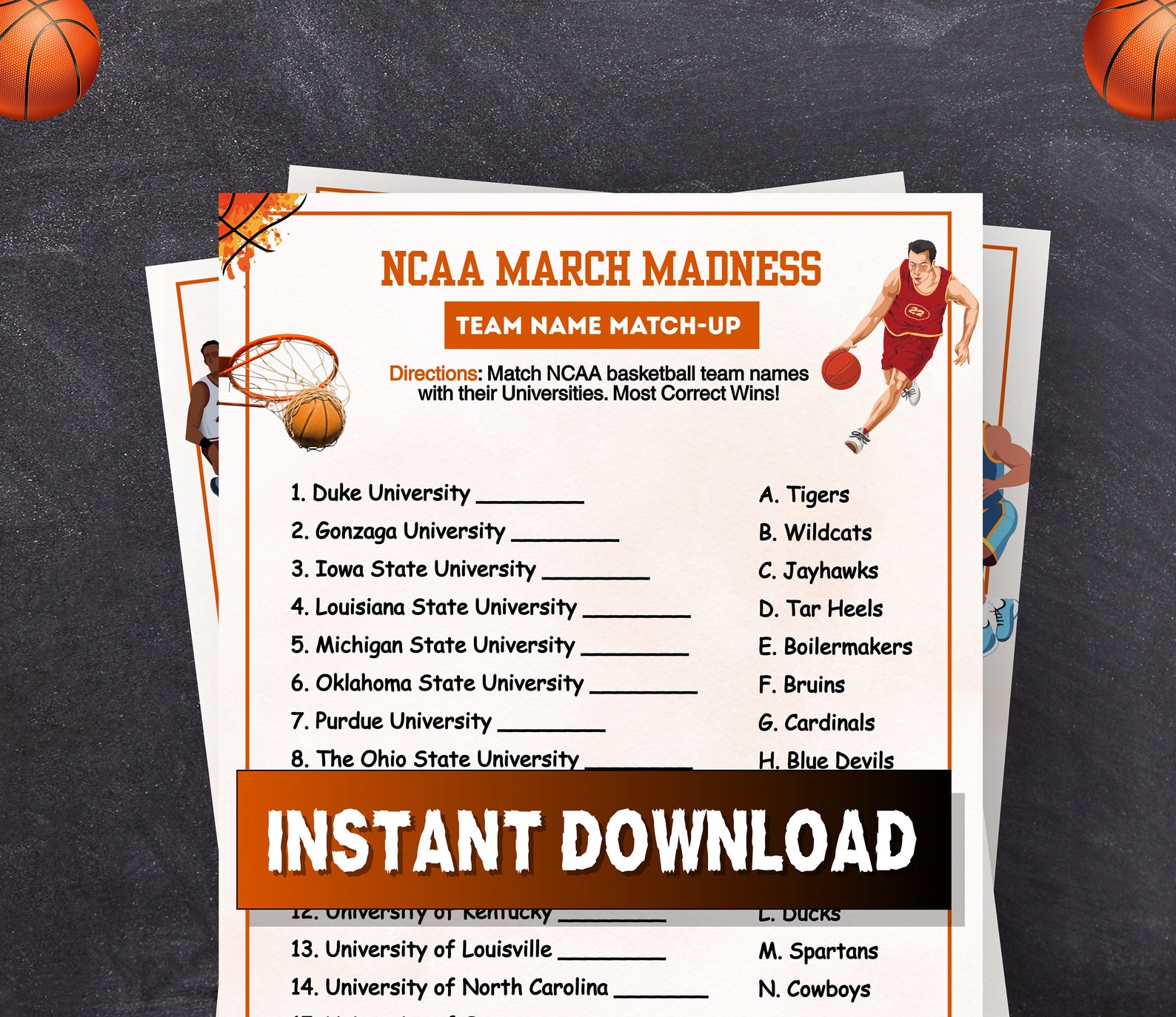 March Madness Team Name Match Up, NCAA Team Game, NCAA Games, March ...