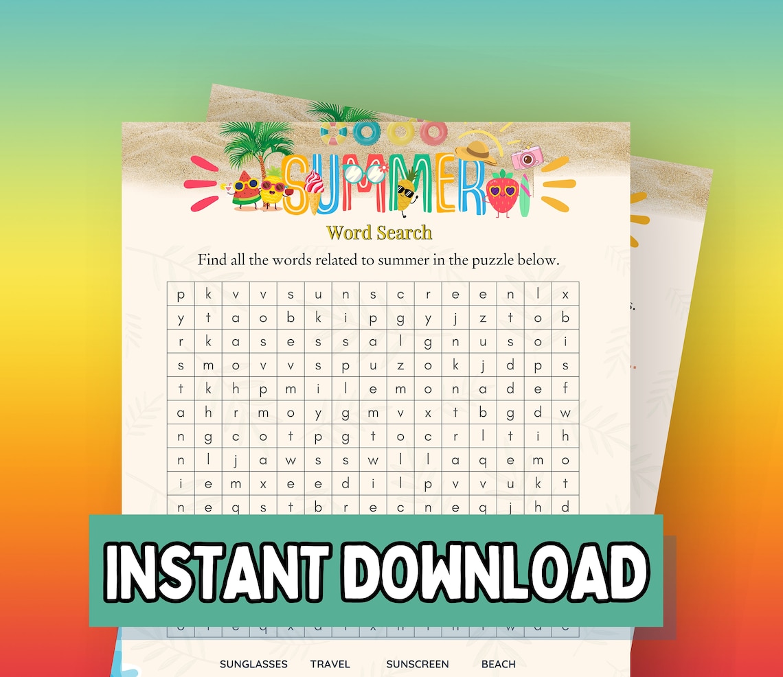 Summer Word Search Game, Word Search, Kids Summer Game, Word Search ...