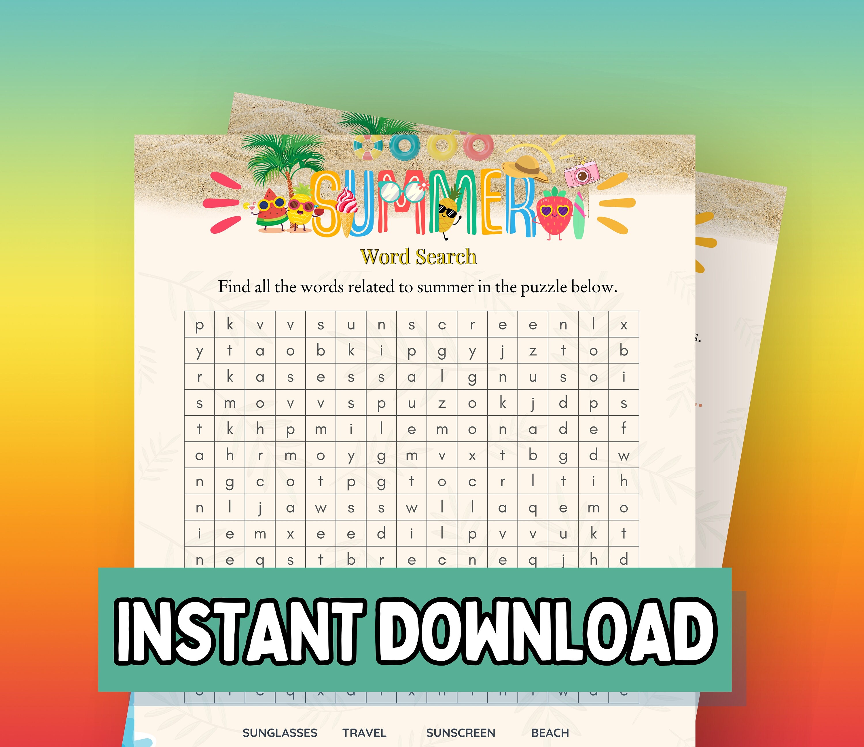 Summer Word Search Game, Word Search, Kids Summer Game, Word Search ...
