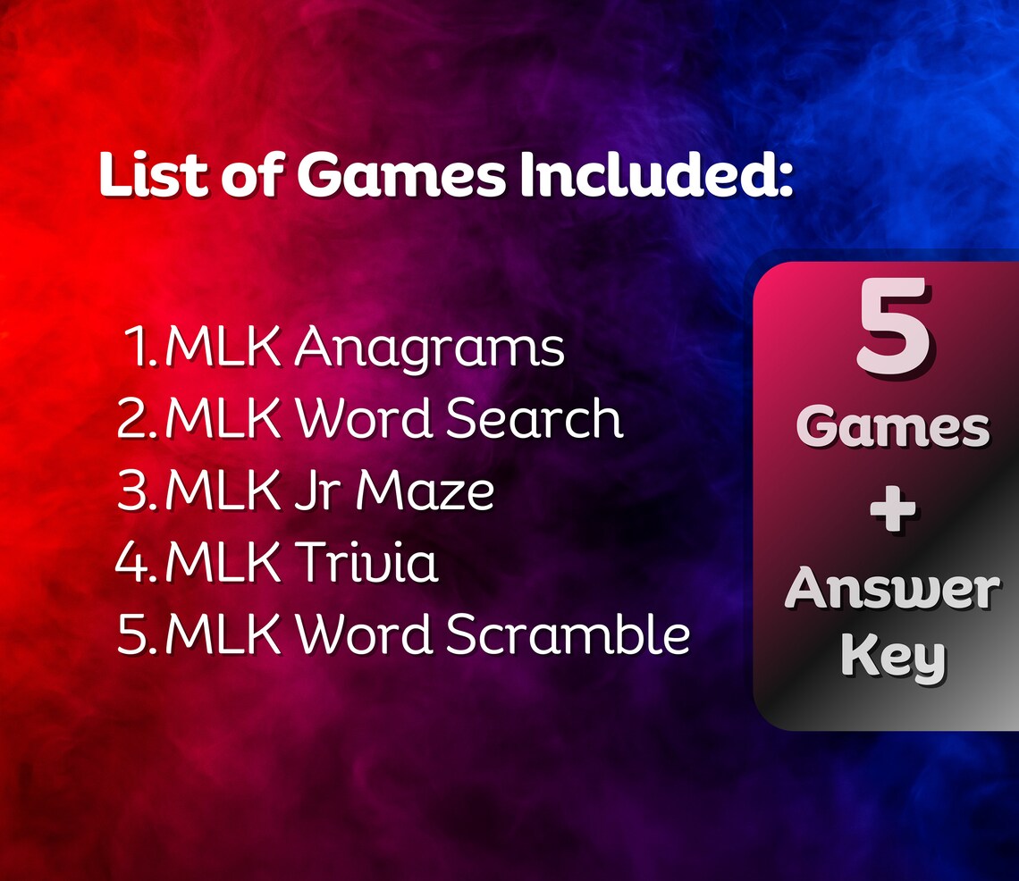 MLK 5 Game Bundle, Martin Luther King, MLK, Martin Luther King Day ...