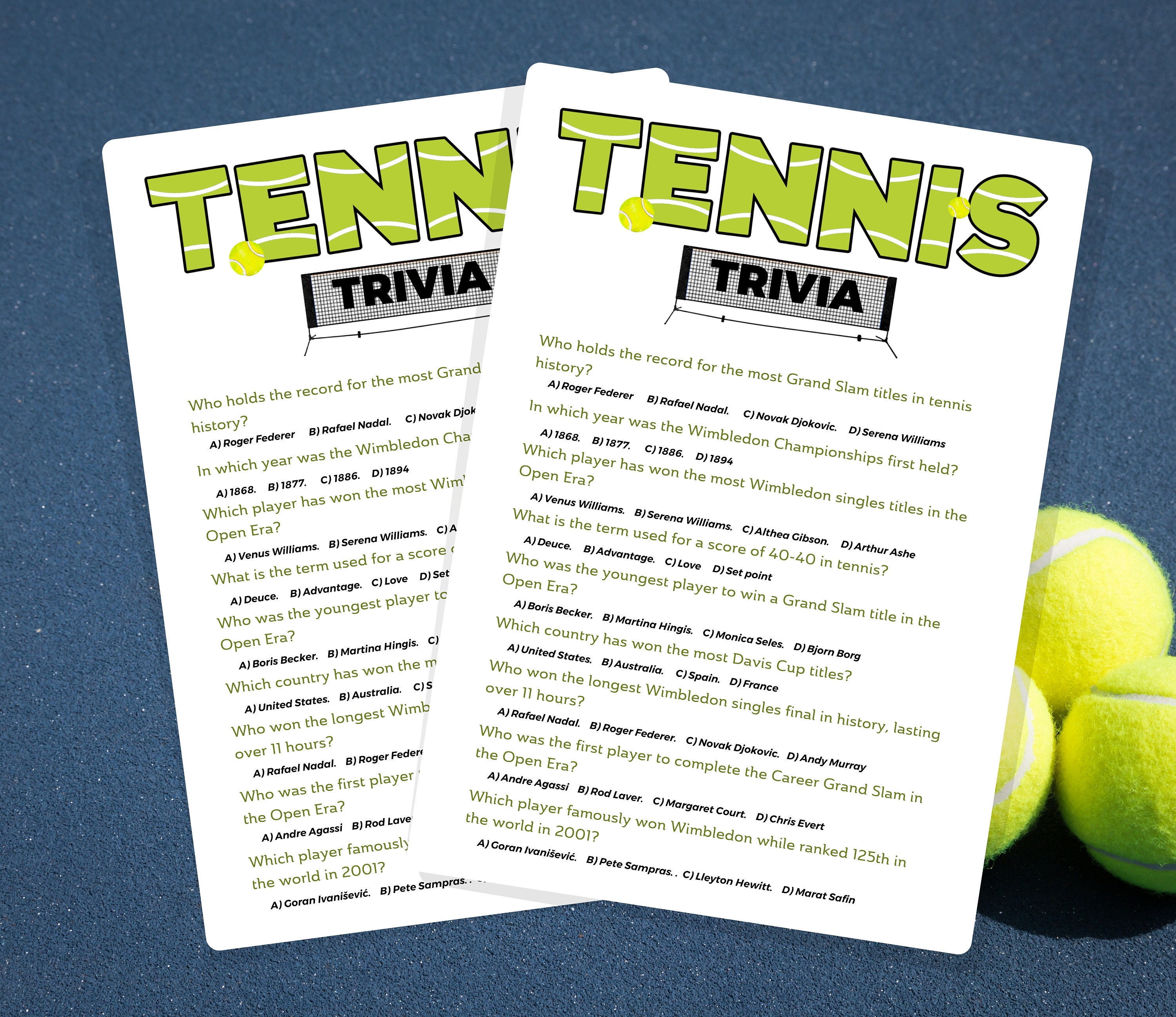 Tennis Trivia Game, Tennis Trivia Printable, Team Building, Tennis ...