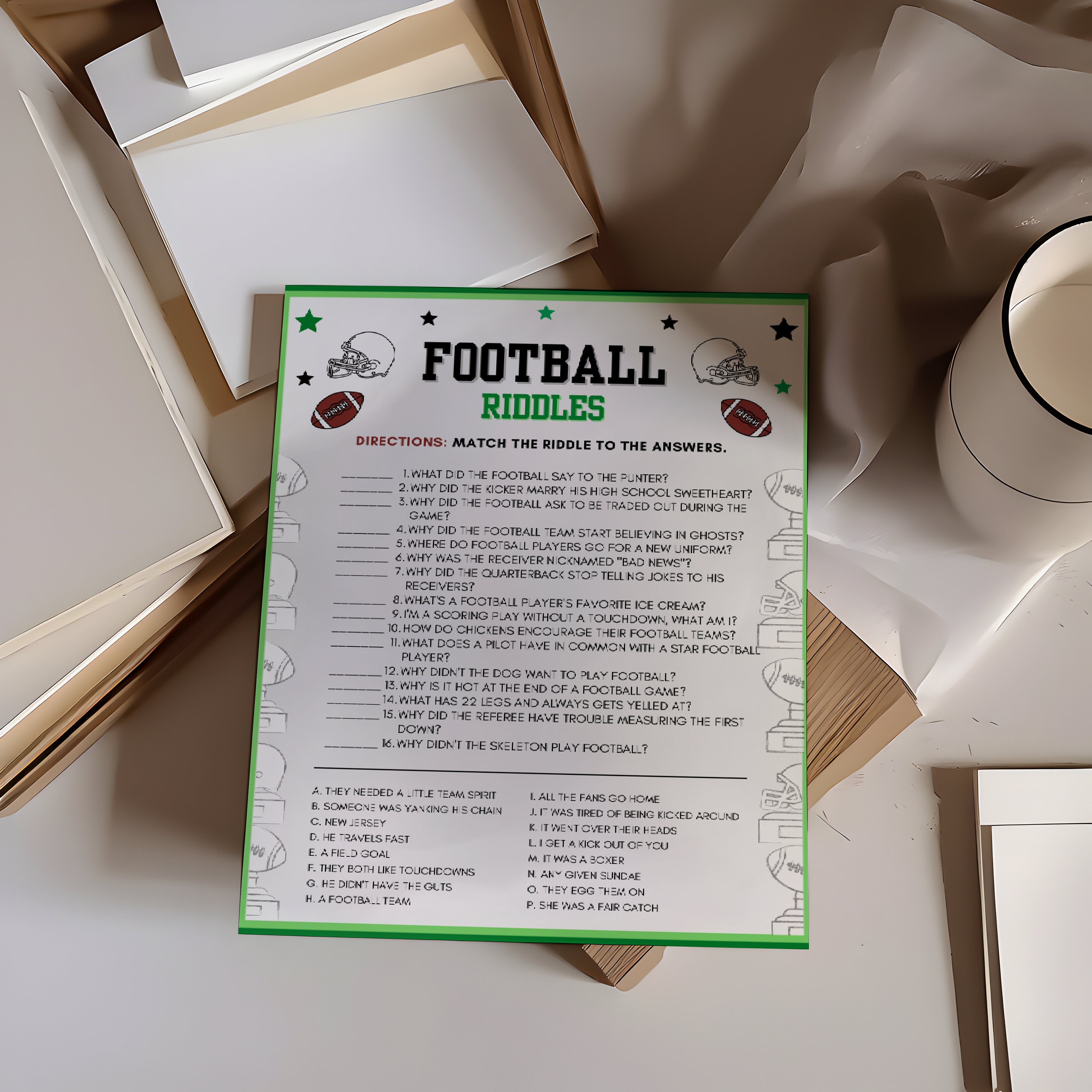 Editable Football Riddles Game, Superbowl Games, Football Party, Game ...
