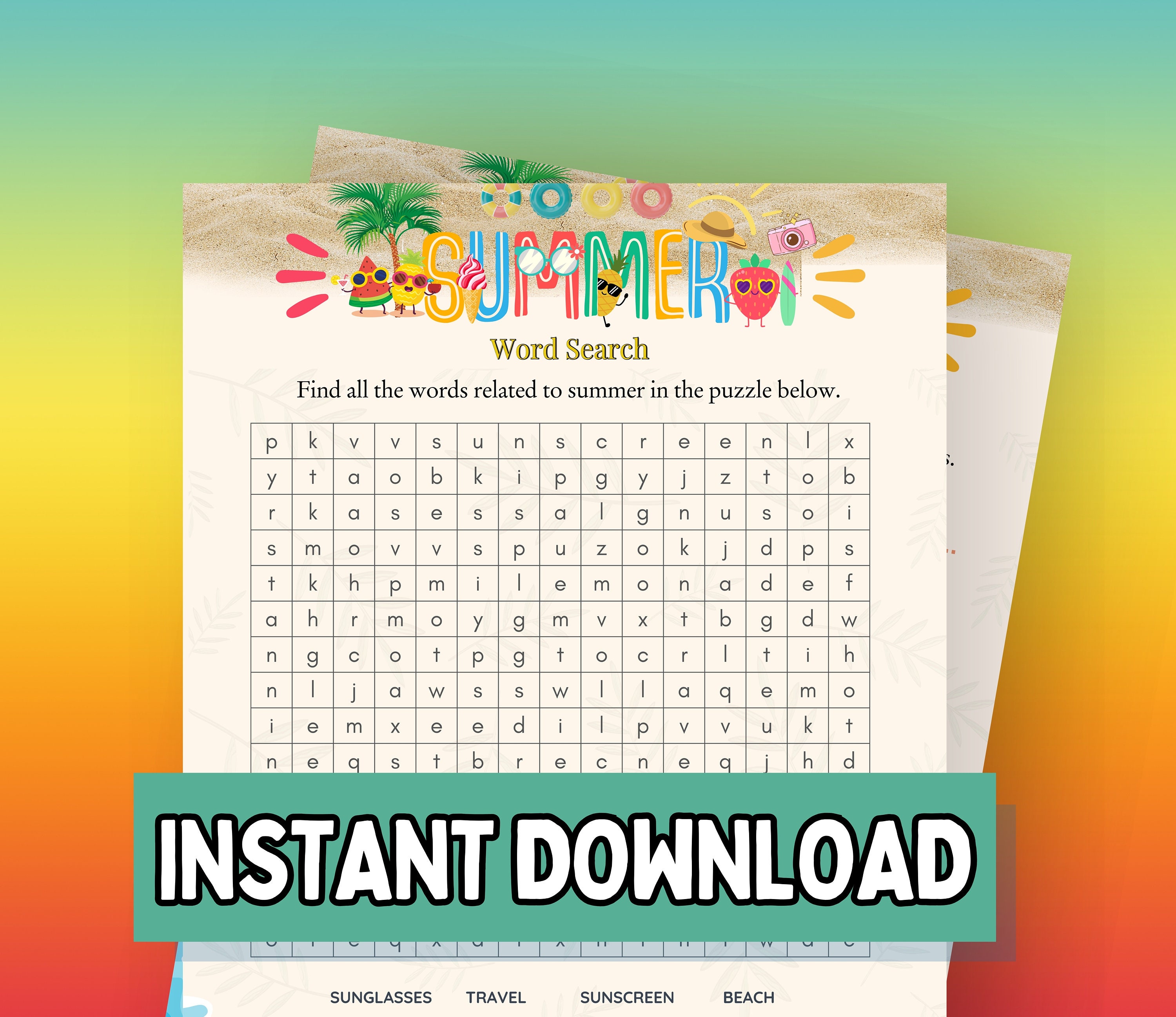 Summer Word Search Game, Word Search, Kids Summer Game, Word Search ...