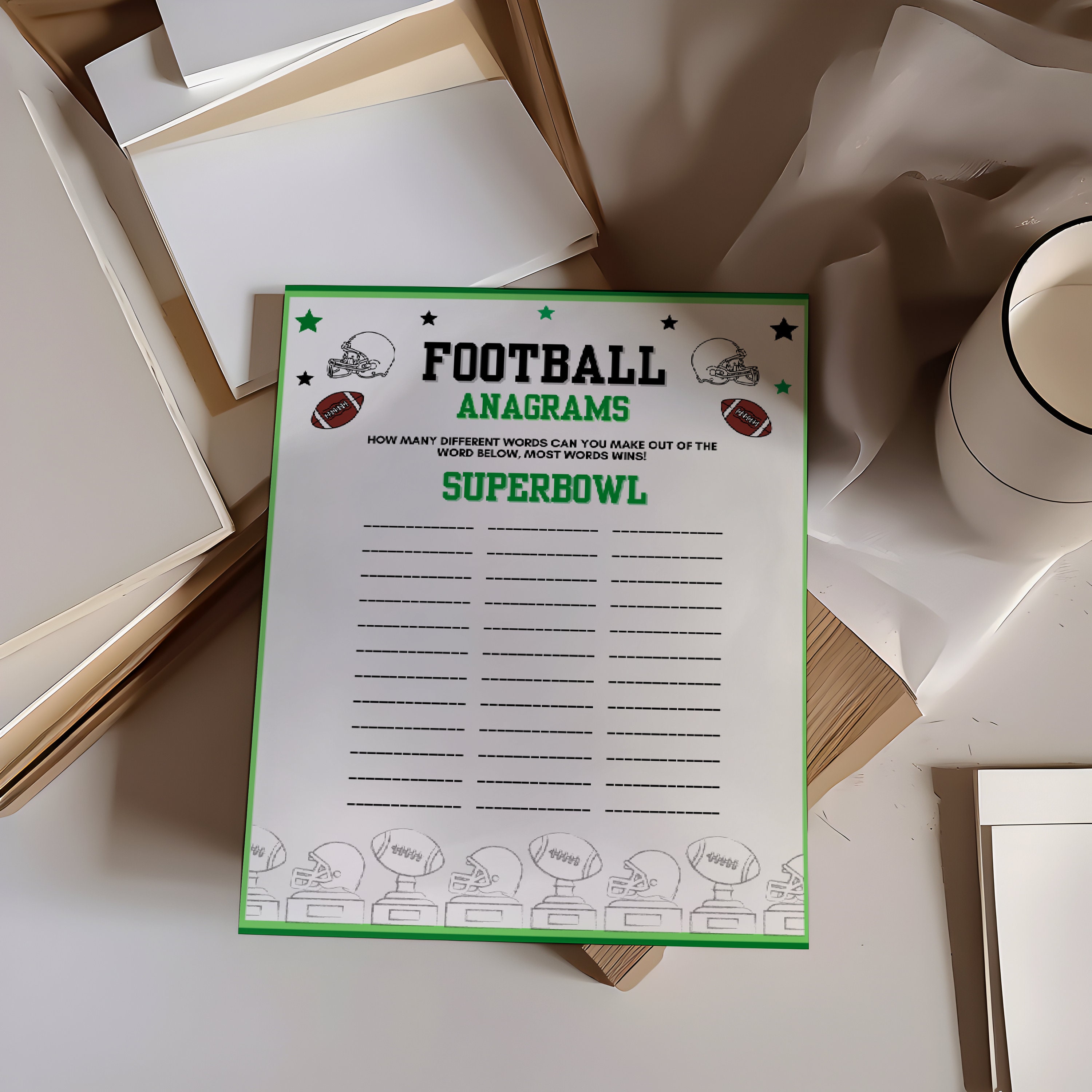 Editable Football Anagrams Game, Super Bowl Games, Football Party ...