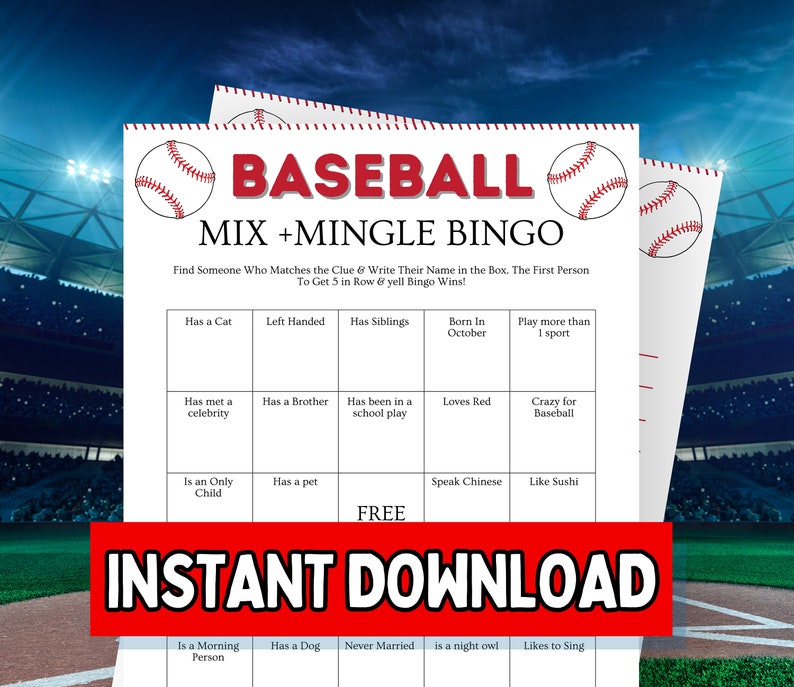 Baseball Mix and Mingle Bingo Game, Mix and Mingle, Baseball Icebreaker ...