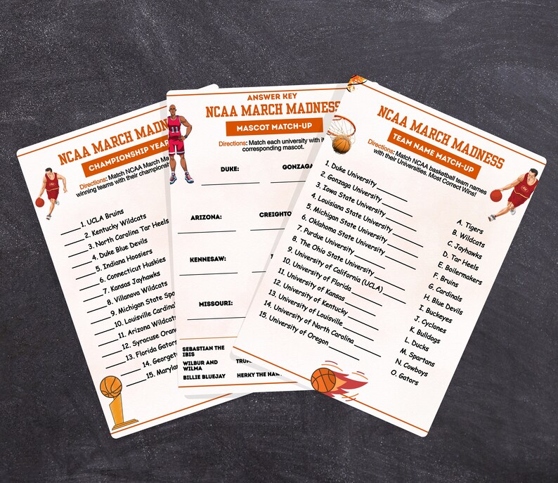 March Madness 5 Game Bundle, Basketball Printables, NCAA, March Madness ...