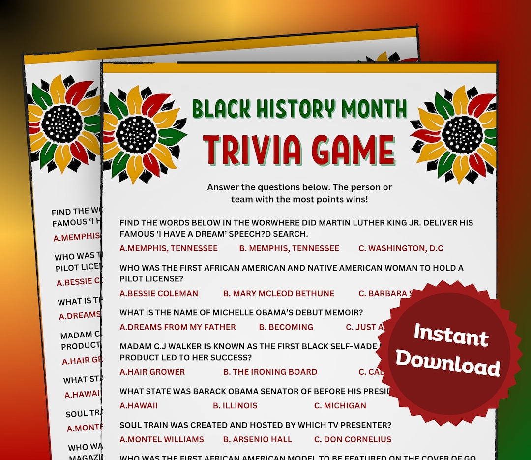 Black History Month Trivia Game, Trivia Game, Black History, Black History Games, Black History ...
