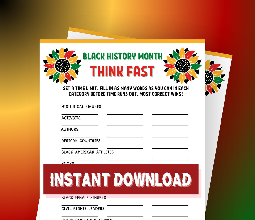 Black History Think Fast Game, Speed Quiz Game, Black History Month ...
