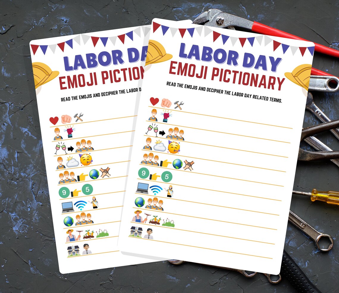 Labor Day Emoji Pictionary Game, Emoji Quiz, Career Game, Work Party ...