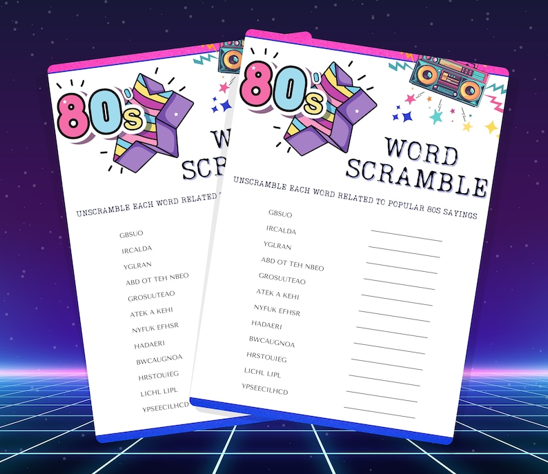 80s Word Scramble Game: Printable Party Activity (digital Download) - Etsy
