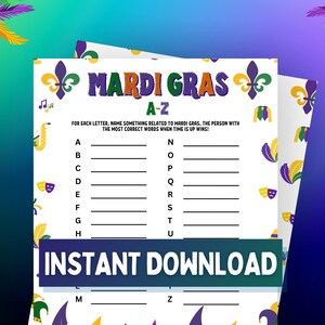Mardi Gras A to Z Game, Word Games, Mardi Gras Activity, Fun Game for ...