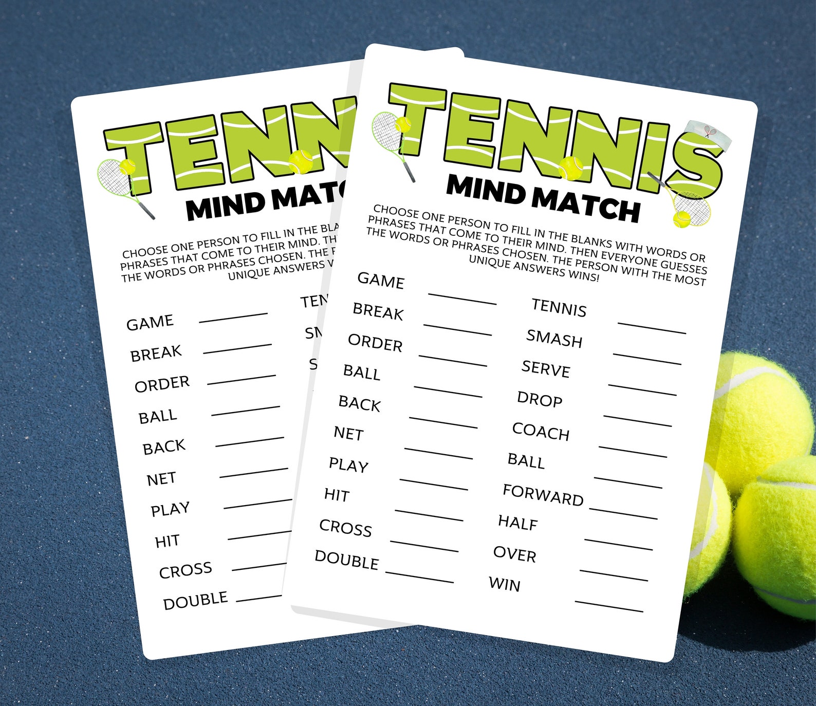 Tennis Mind Match up Game, Mind Matching Game, Team Building, Tennis ...