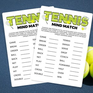 Tennis Mind Match up Game, Mind Matching Game, Team Building, Tennis ...