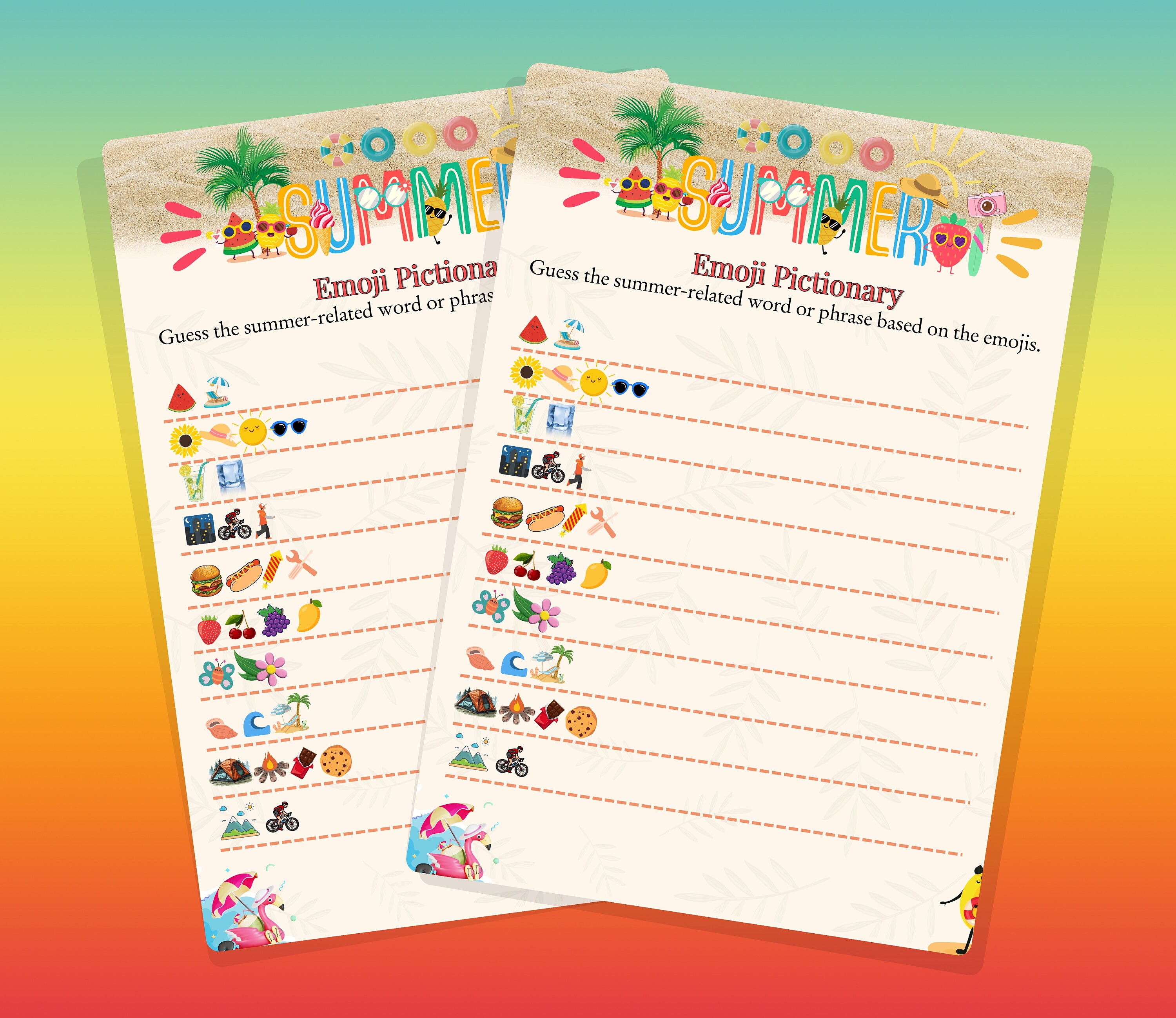 Summer Emoji Pictionary Game, Emoji Pictionary, Summer Activity, Kids ...