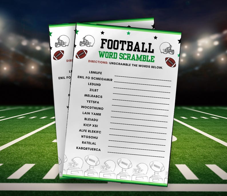 Editable Football Word Scramble, Superbowl Games, Football Party, Game ...