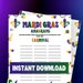 Mardi Gras Anagrams Game, Word Puzzle Game, Carnival Games, Fun Games ...