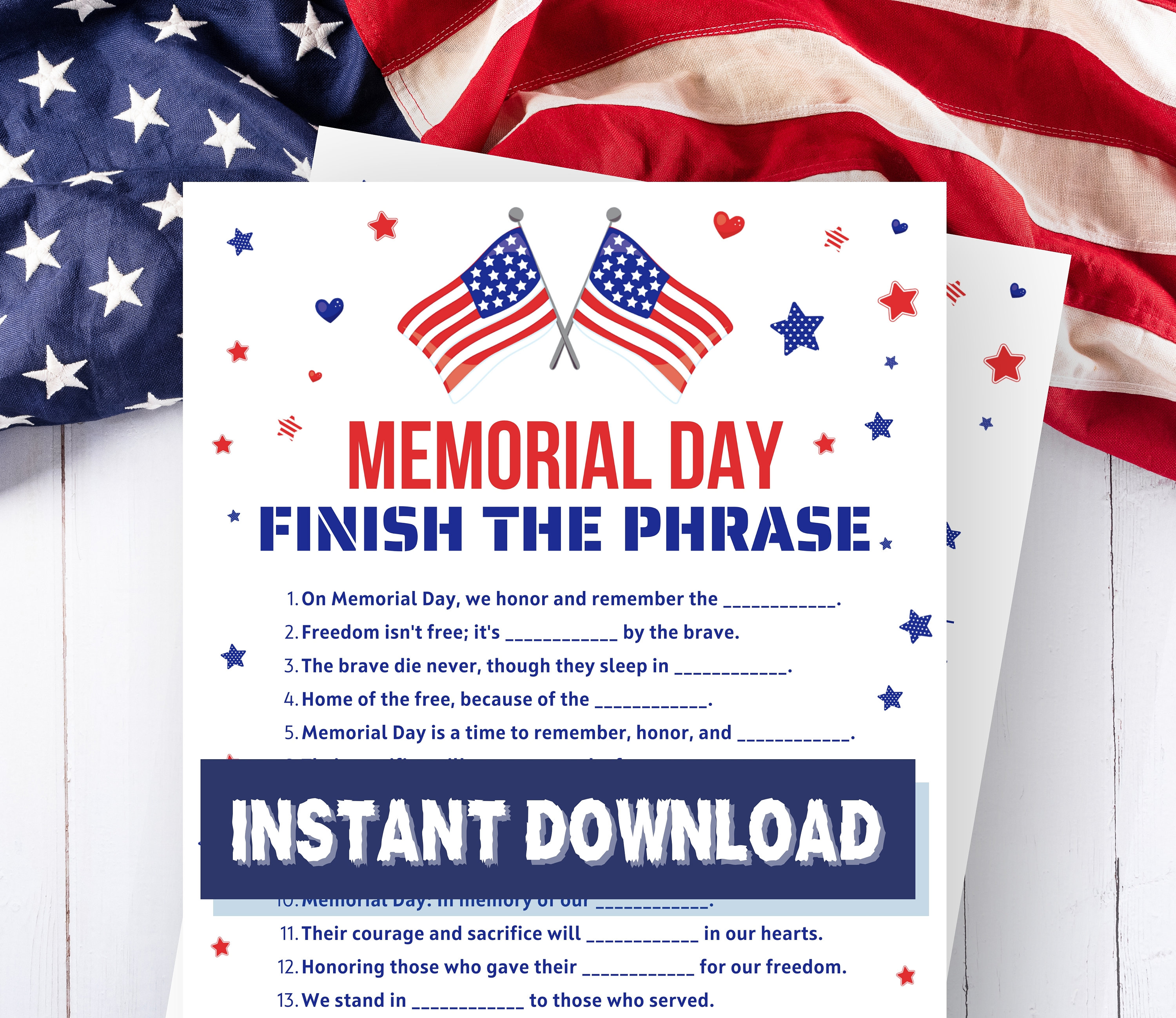 Memorial Day Finish the Phrase Game Printable - Etsy