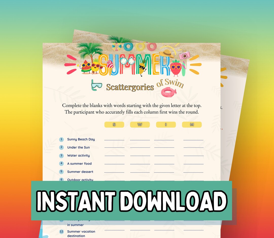 Summer Scattergories Game: Printable Fun for All Ages (digital Download ...