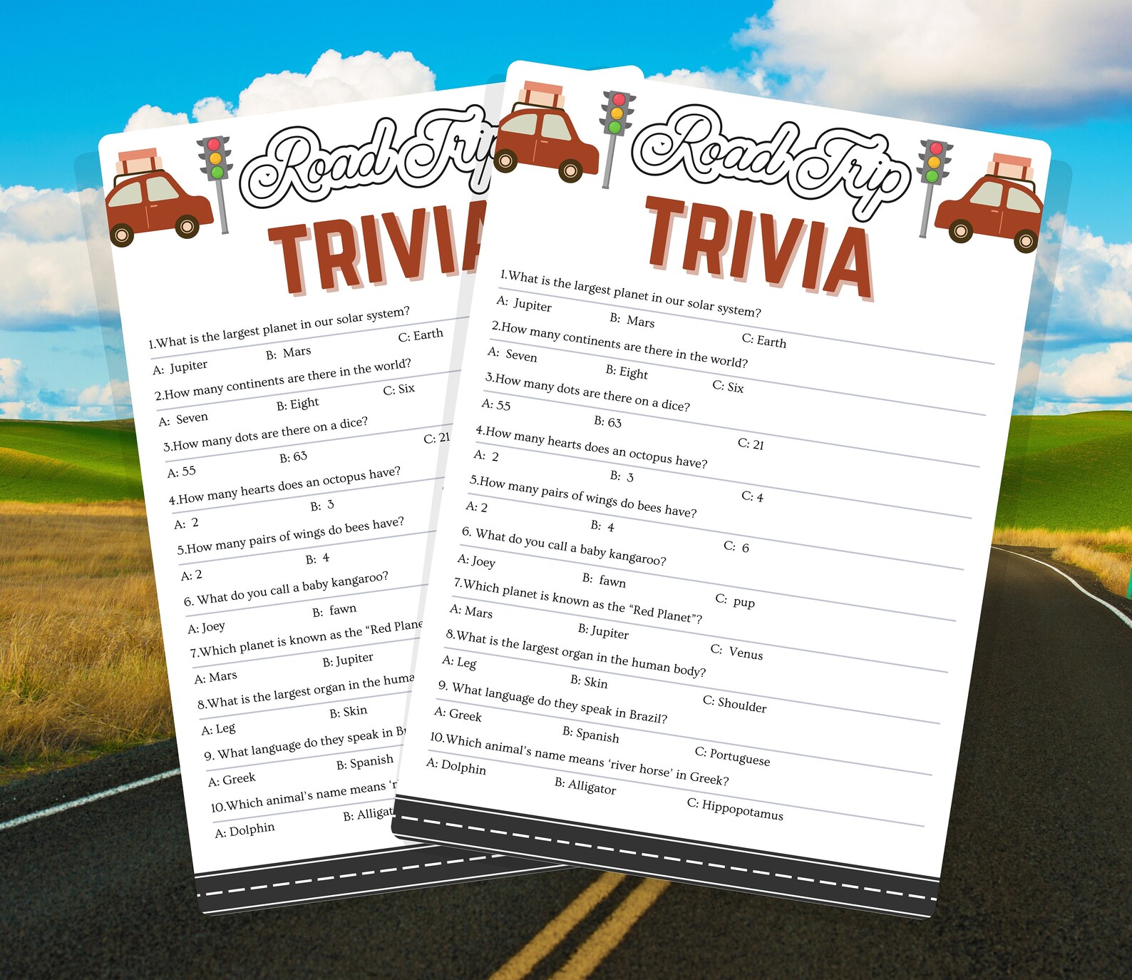 Road Trip Trivia Game: Family Car Ride Quiz (digital Download) - Etsy