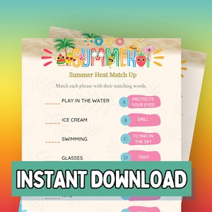 Summer Matching Game, Summer Match Up, Kids Matching Game, Summer ...