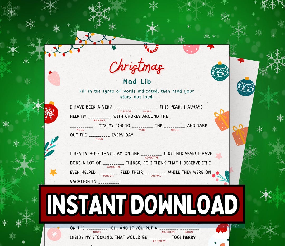 Christmas Mad Libs Printable, Mad Libs, Fun Christmas Game, Christmas ...