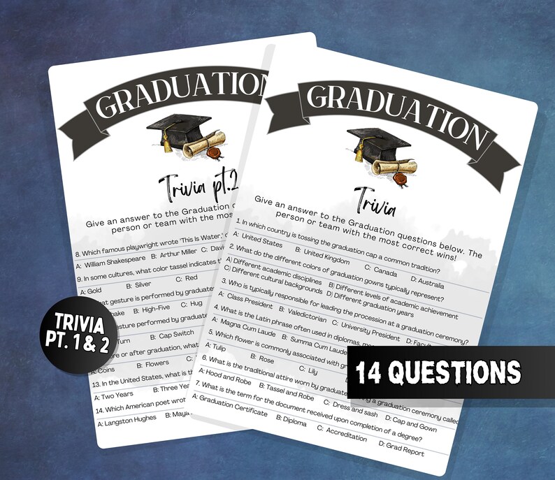 Graduation Trivia Game, Graduation Printable, Trivia Part 1 and 2 ...