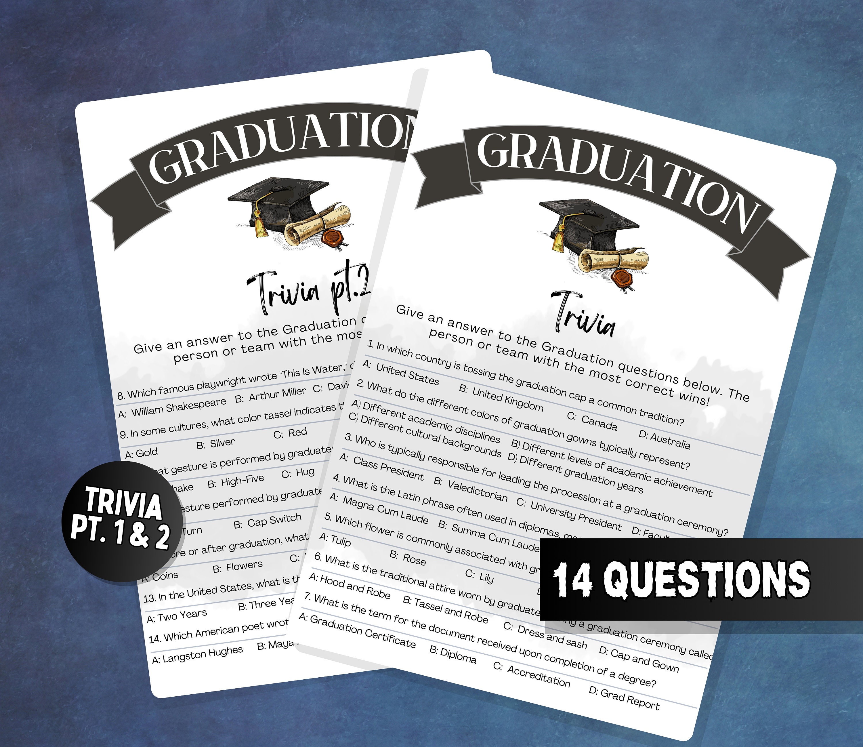 Graduation Trivia Game, Graduation Printable, Trivia Part 1 and 2 ...