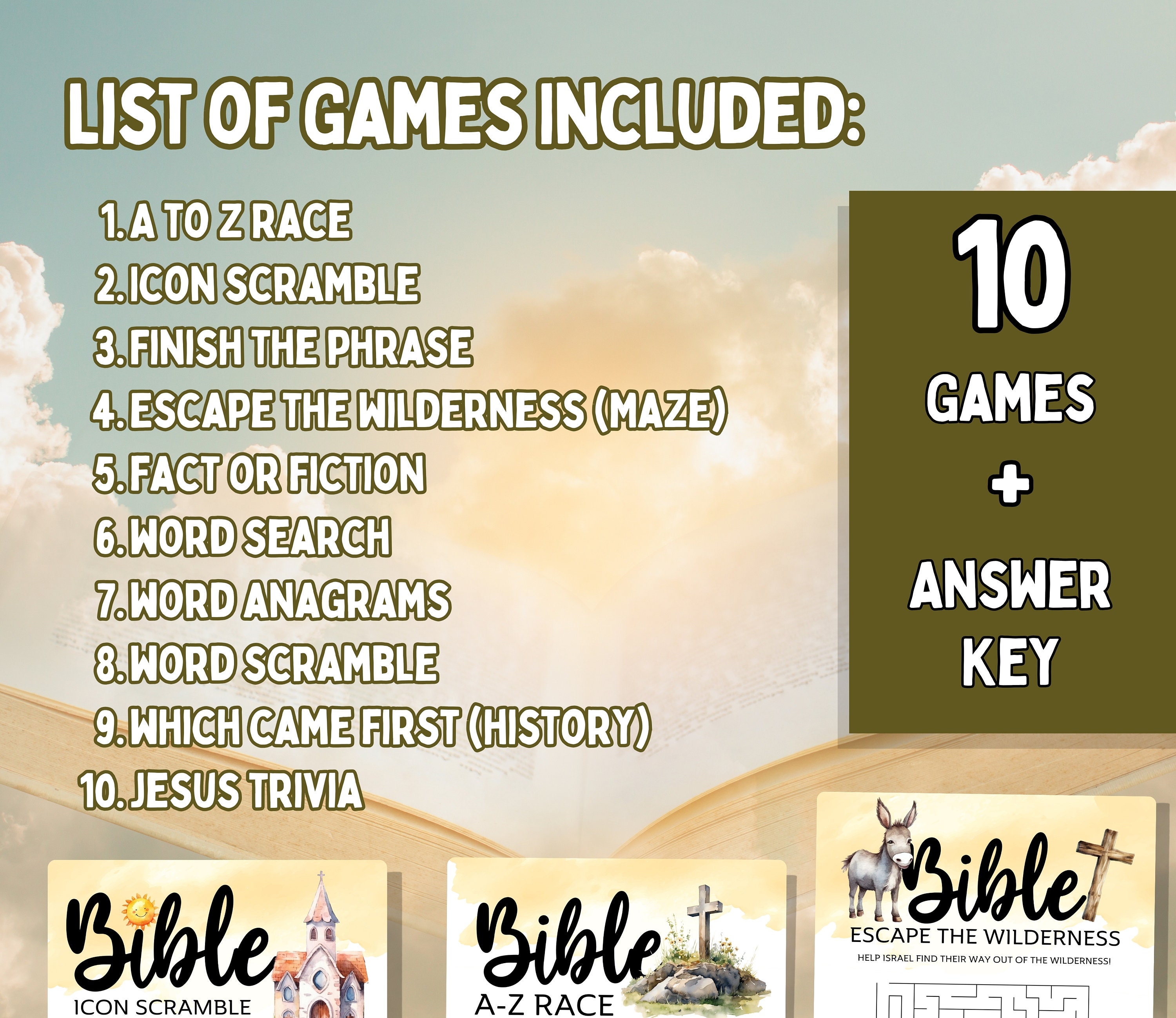 Bible Games Bundle, 10 Games, for Adults and Kids, Church Activities ...